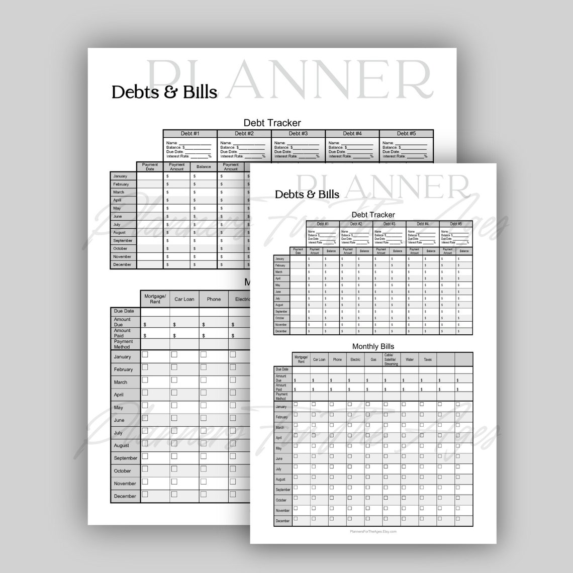 Debt and Monthly Bill Tracker, Print and Fill Planner Pages, 2024 ...