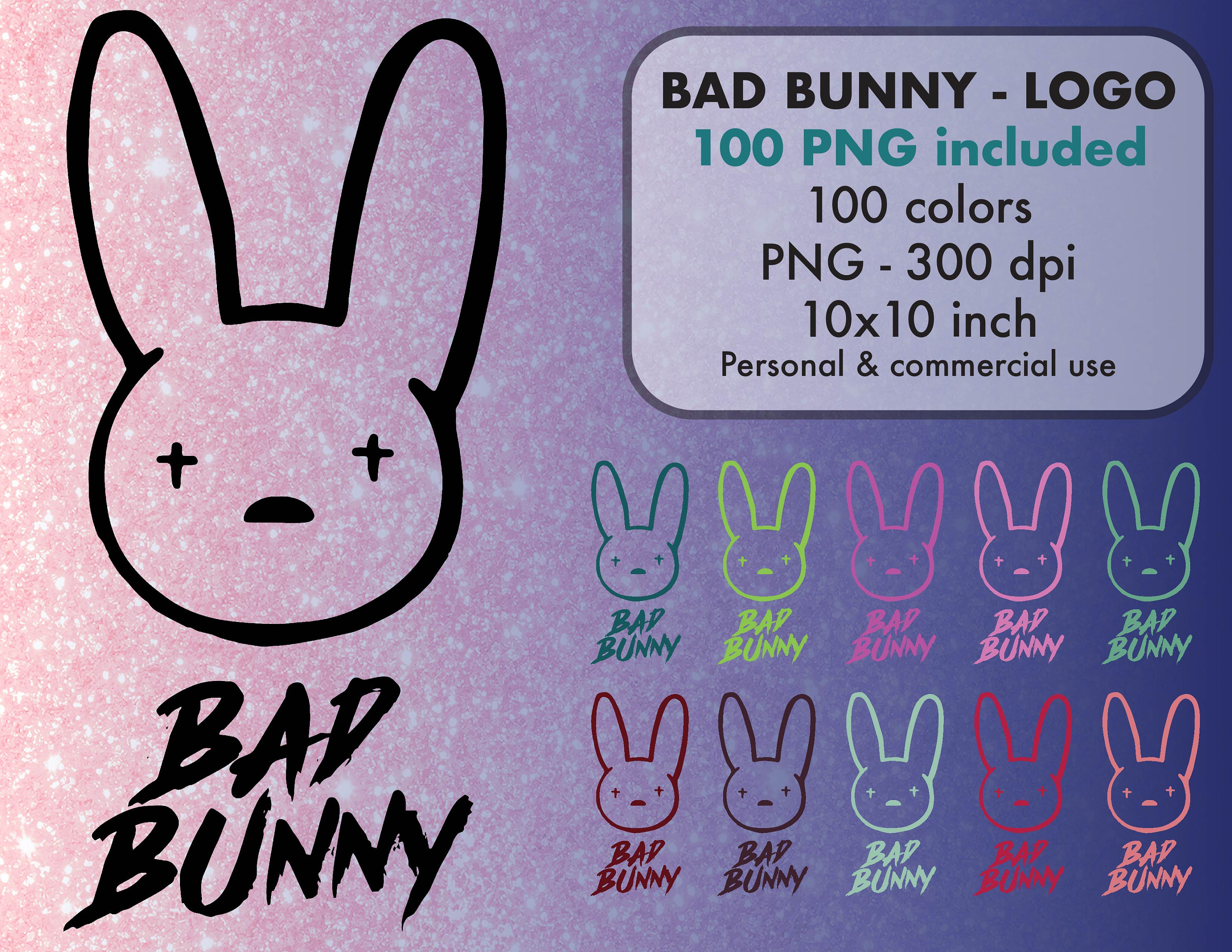 100 Bad Bunny Logo PNG Clipart Digital Download File Sublimation ...