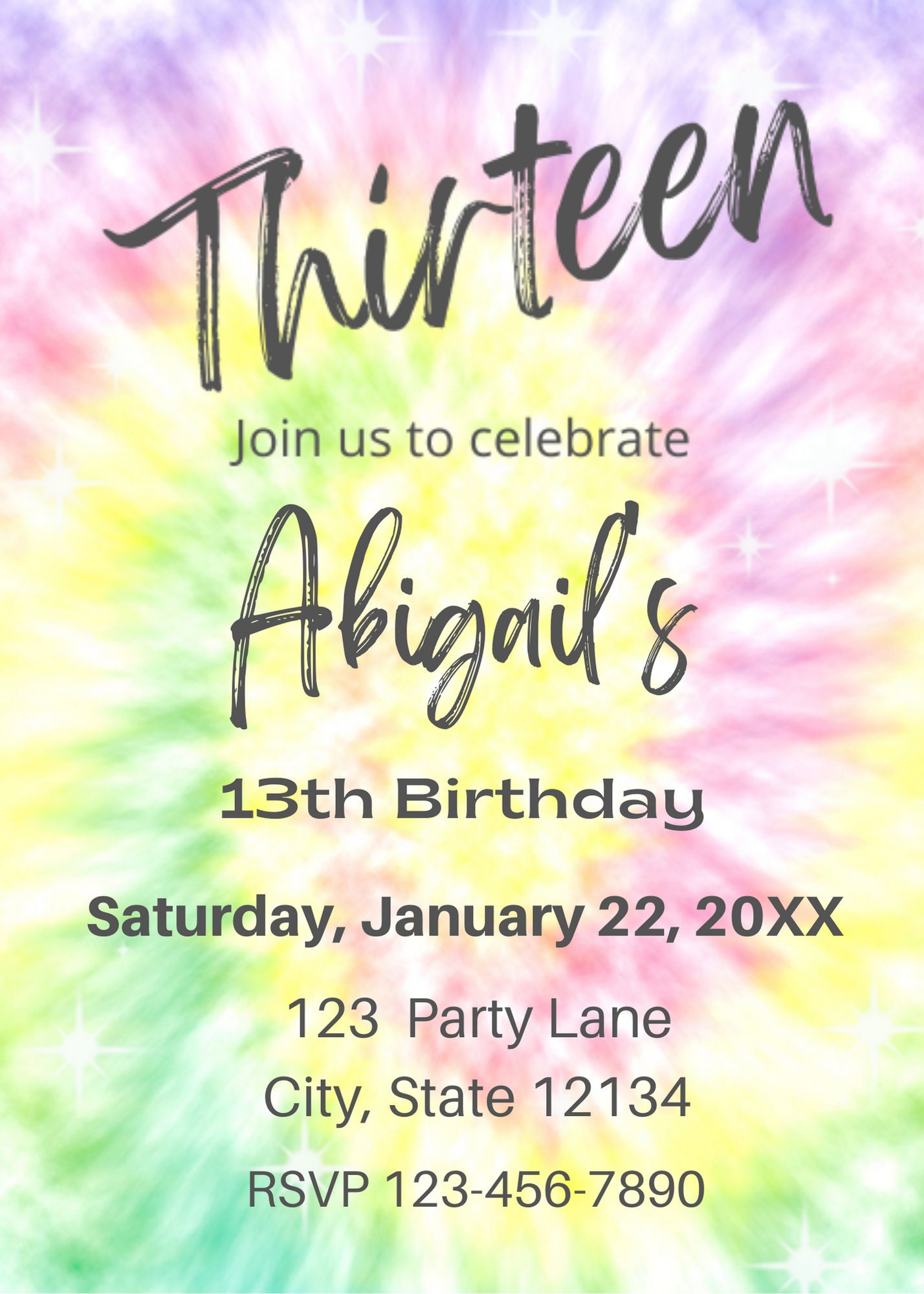 EDITABLE 13th Birthday Party Invitation, Girl Invitation, Thirteenth ...