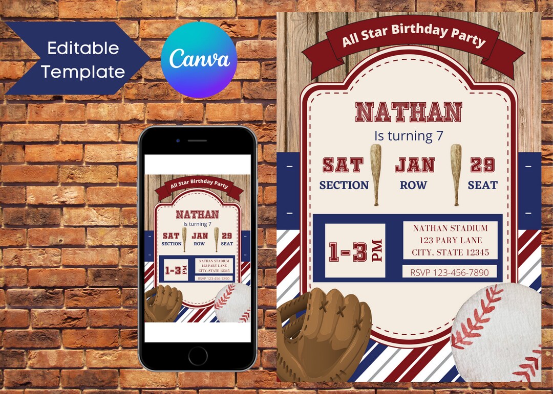 EDITABLE Baseball Birthday Party Invitation, Baseball Party Invitation ...