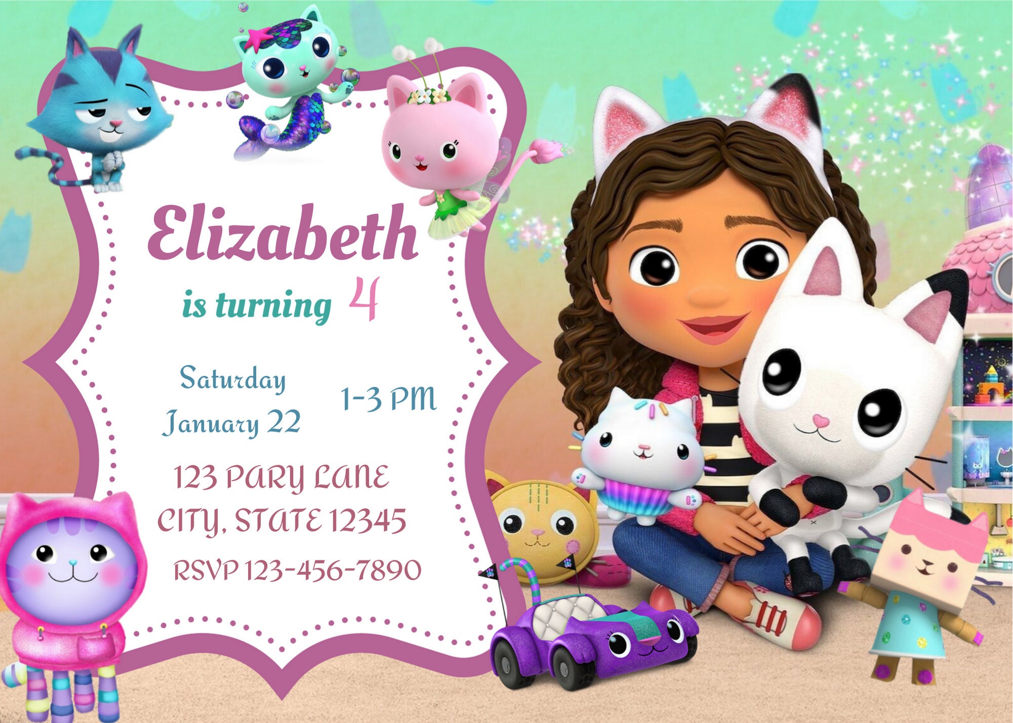 EDITABLE Gabby's Dollhouse Birthday Party Invitation, Instant Download ...