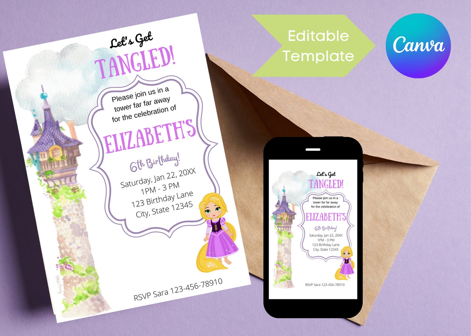 EDITABLE Tangled Birthday Party Invitation, Rapunzel Party Invites ...
