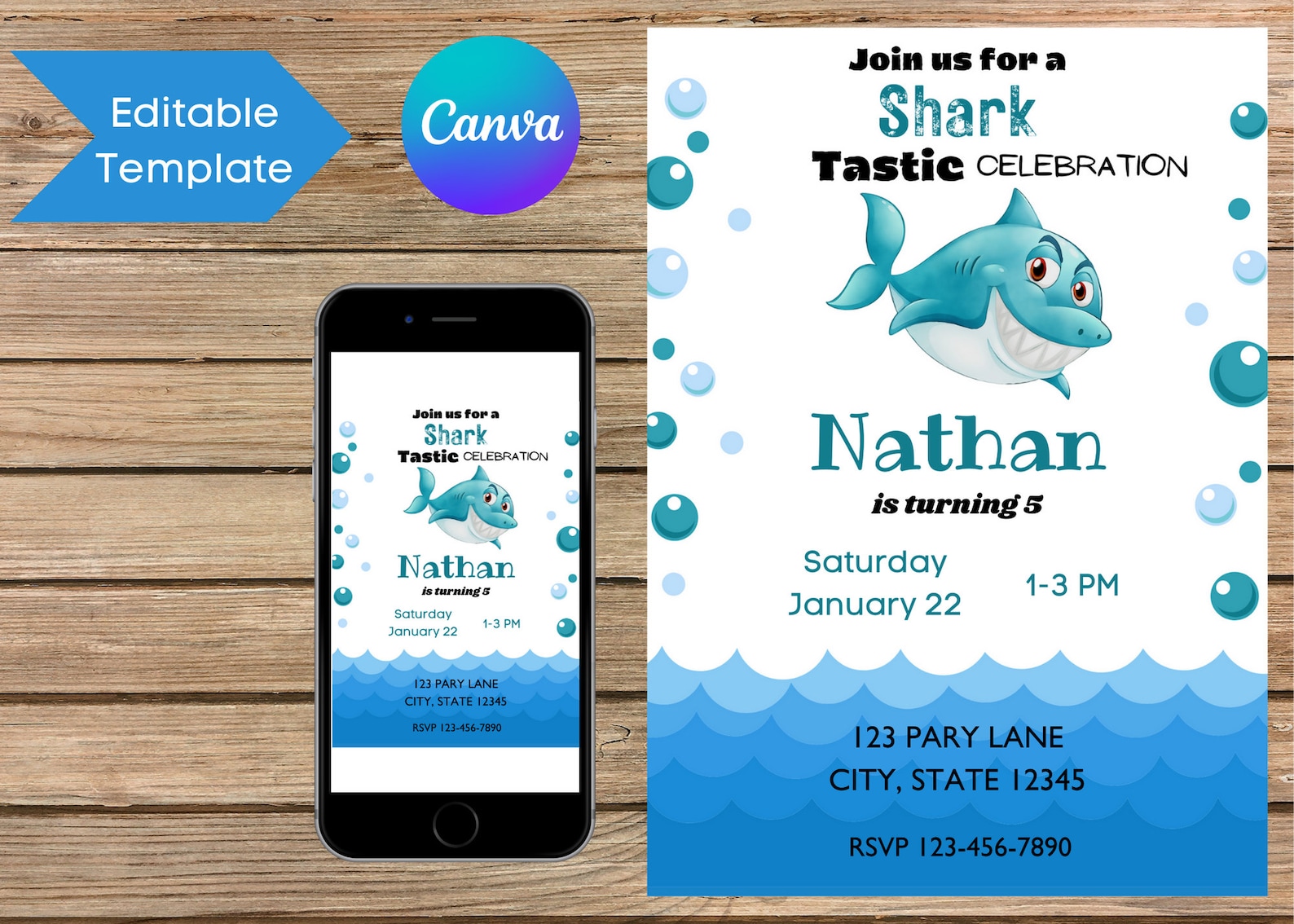 EDITABLE Shark Birthday Party Invitation, Shark Tastic Celebration ...
