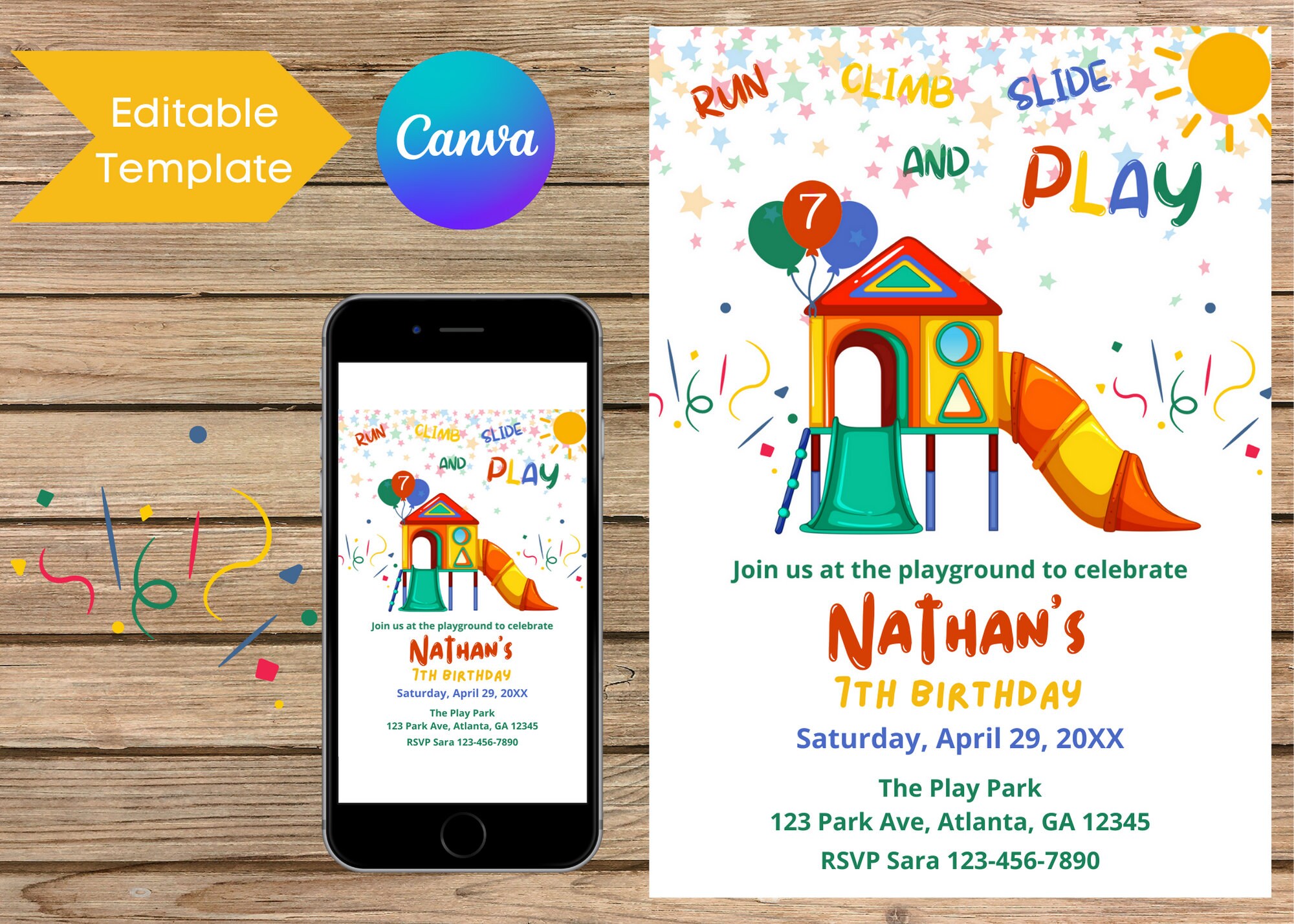 EDITABLE Playground Birthday Party Invitation, Park Birthday Invite ...