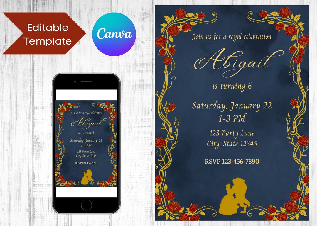 EDITABLE Beauty and the Beast Party Invitation Beauty and the - Etsy