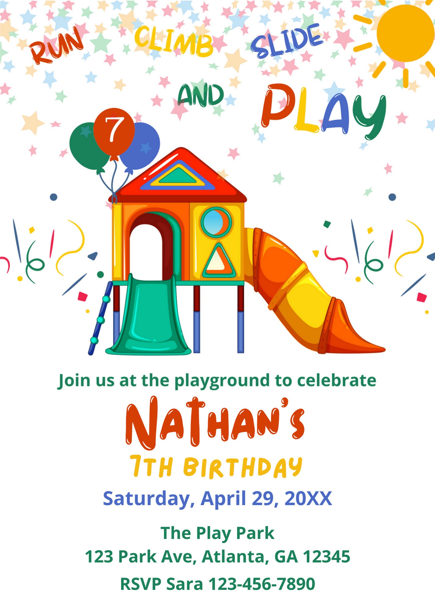 EDITABLE Playground Birthday Party Invitation, Park Birthday Invite ...