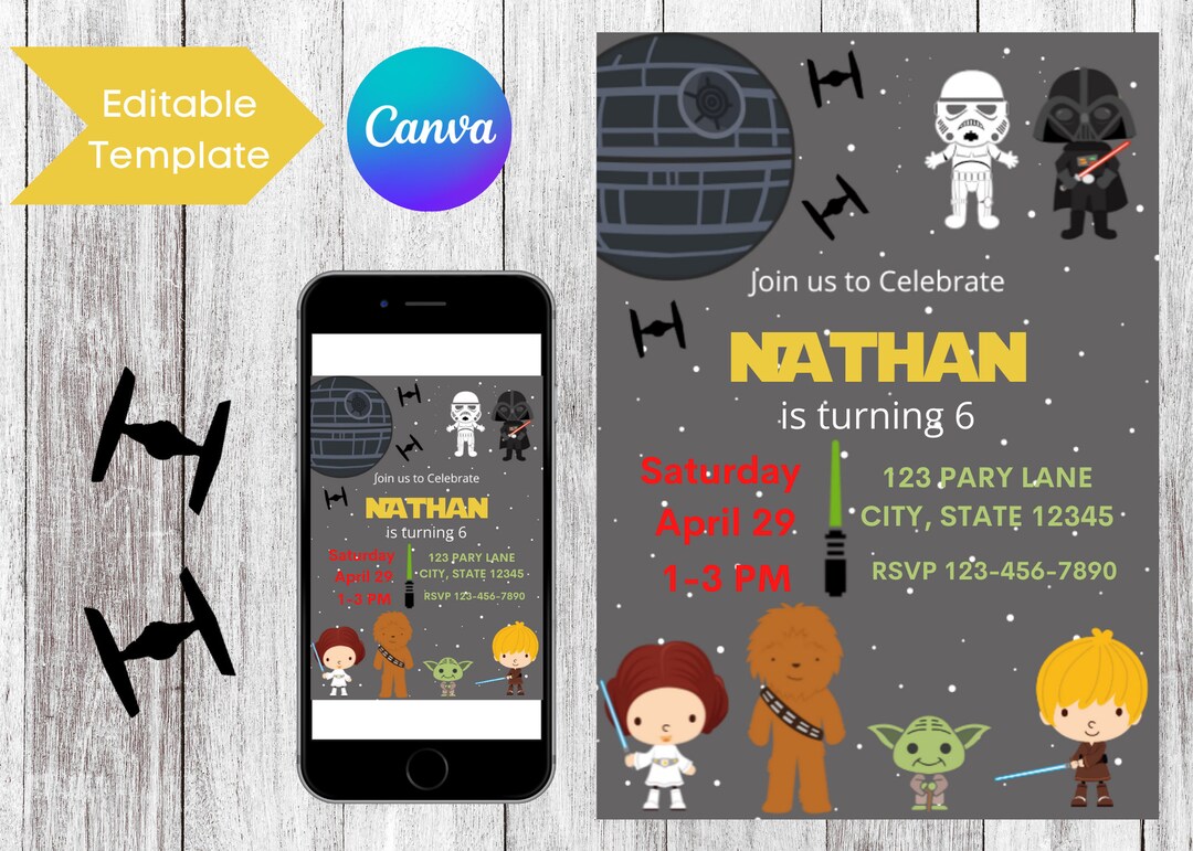 EDITABLE Star Wars Birthday Party Invitation, Star Wars Party, Star ...