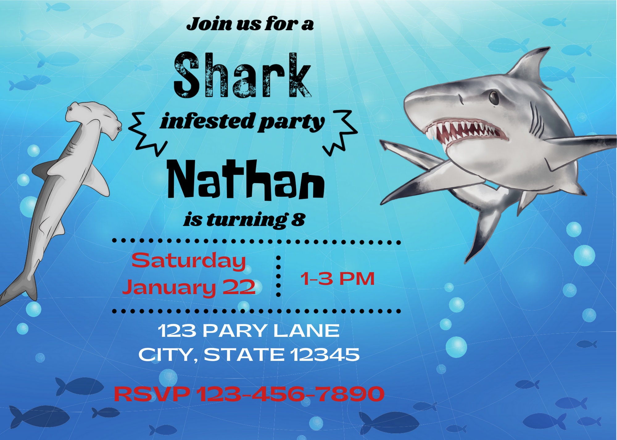 EDITABLE Shark Birthday Party Invitation, Shark Infested Party, Instant ...