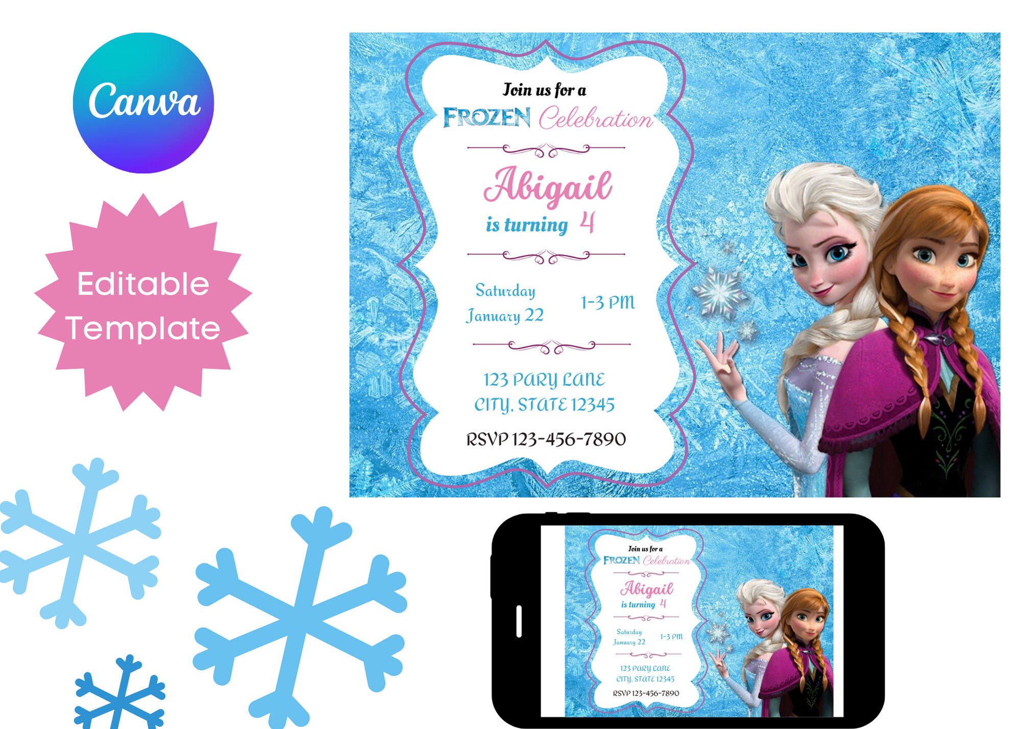 EDITABLE Frozen Birthday Party Invitation Frozen Birthday - Etsy Australia