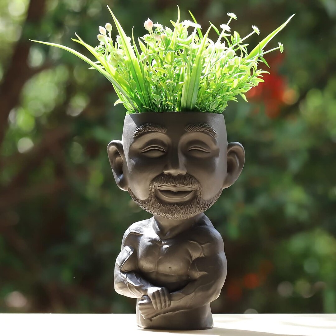 Cuttings With Planter Head Face Planter Man Guy With Muscles Flower Pot ...