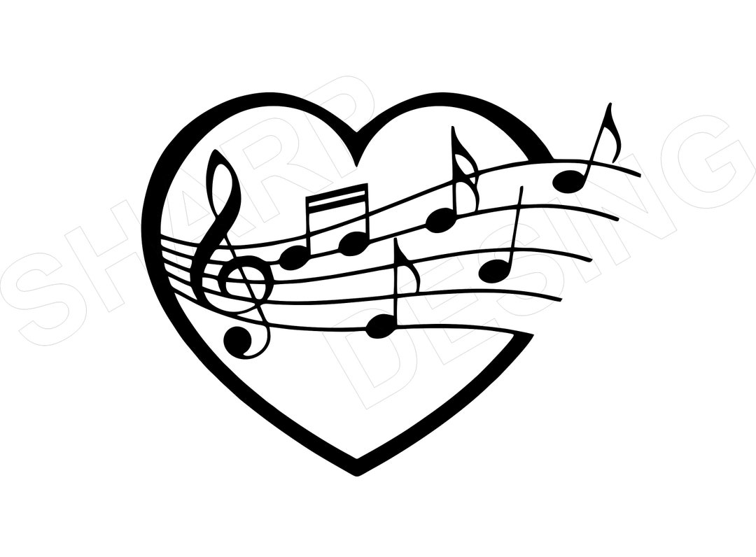 Music Note With Heart Vector SVG. File Instant Download Digital File - Etsy