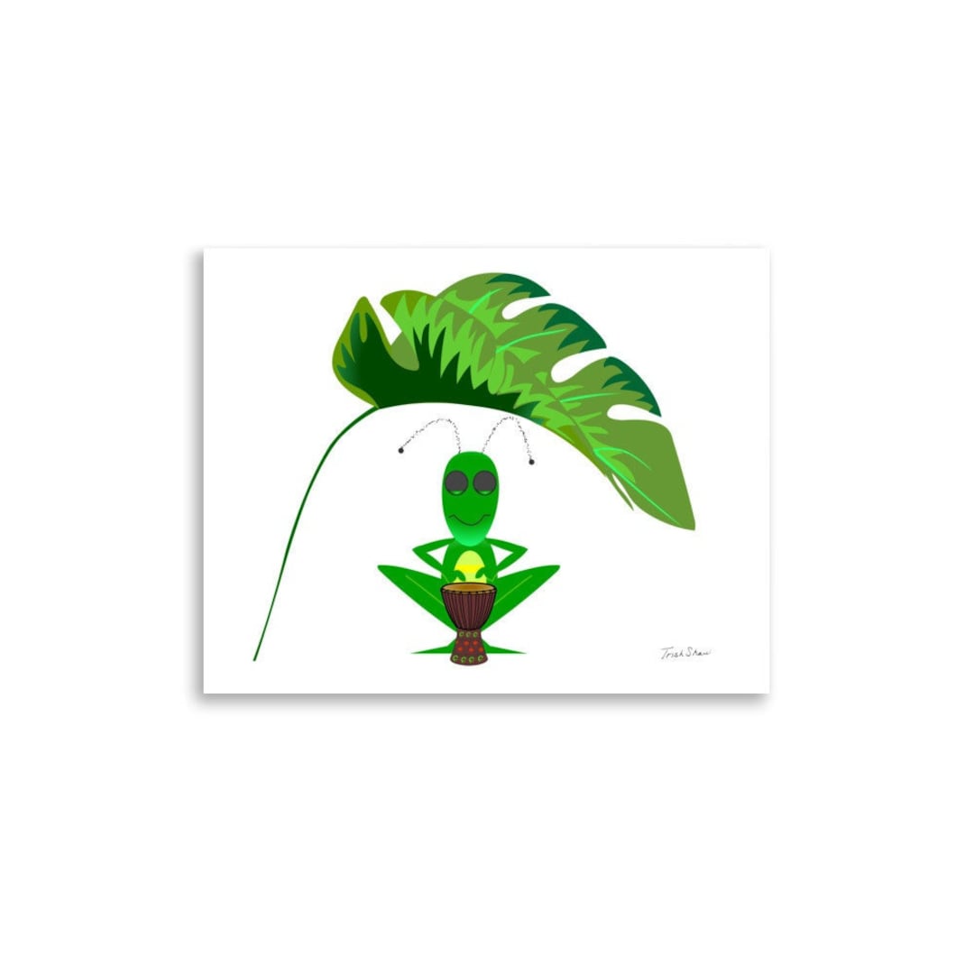 Musical Bongo Drum Bug Under Tropical Leaf, 11x14 In. Unframed Poster ...