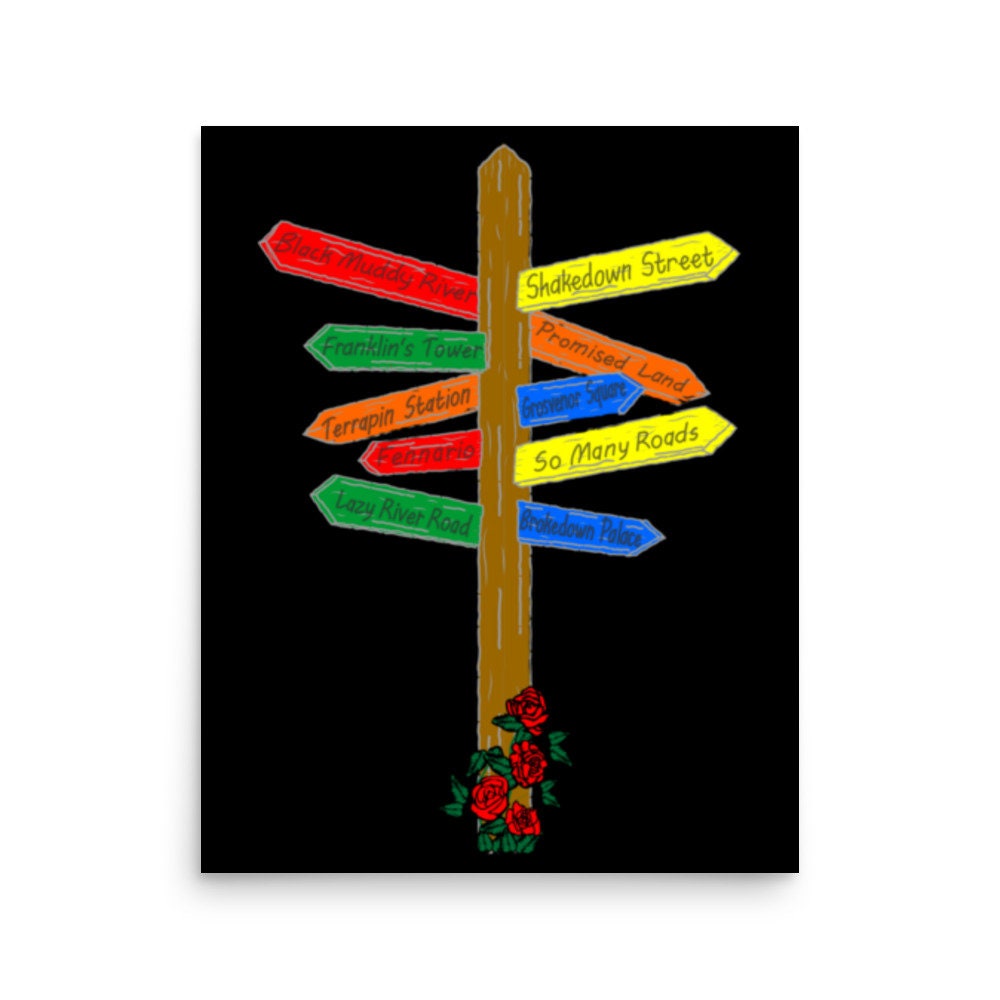 Grateful Dead Wall Art, Iconic Songs on a Brightly Colored Signpost ...