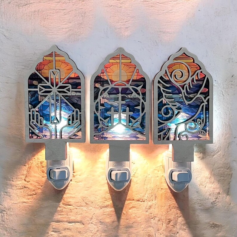 Handmade Stained Glass Cross Night Light Inspirational Night Light ...