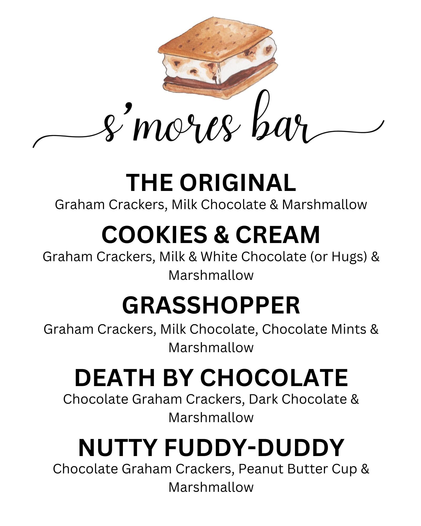Smore Bar Menu Card Design Wedding Sign Dessert Table Display Party ...