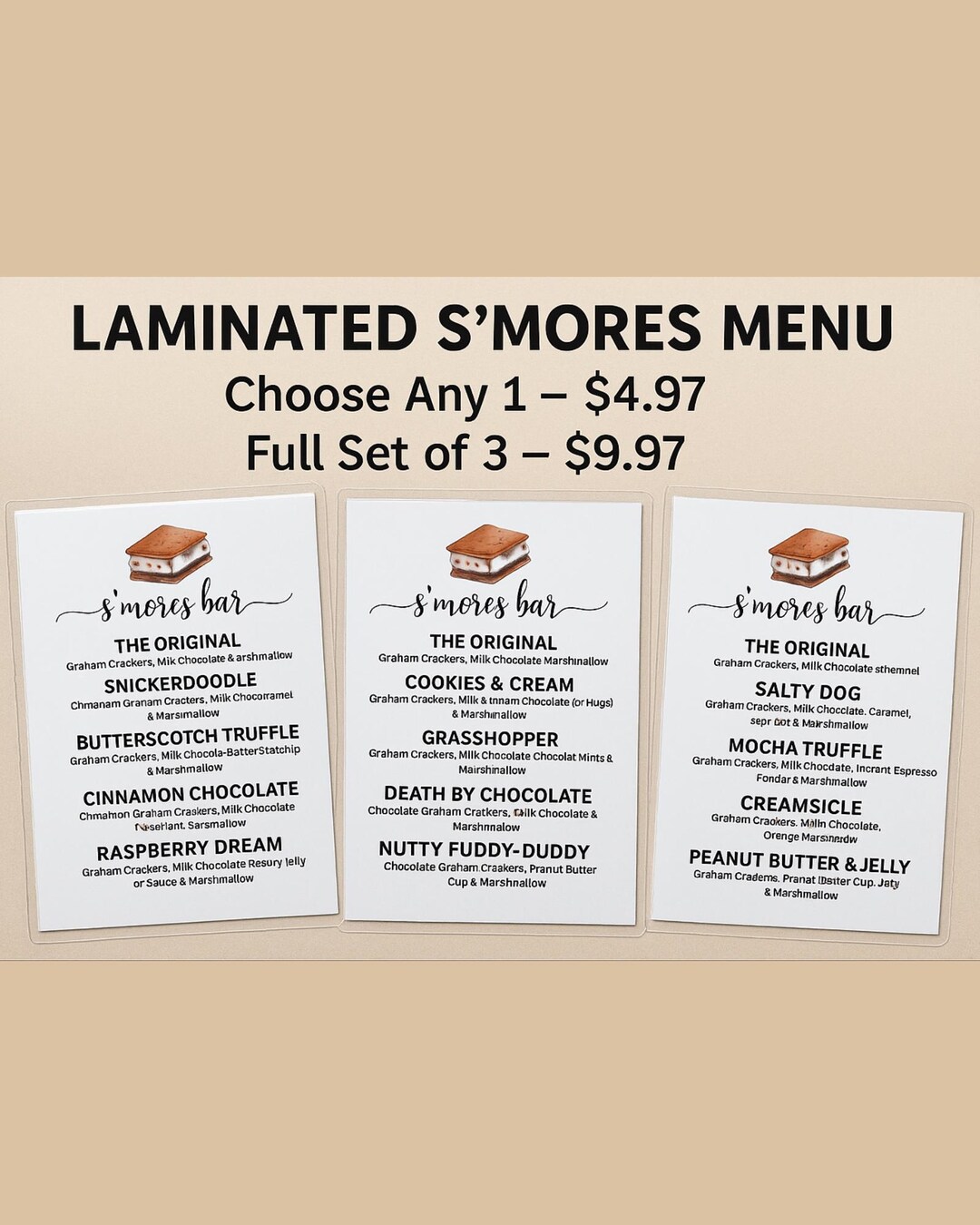 Smore Bar Menu Card Design Wedding Sign Dessert Table Display Party ...