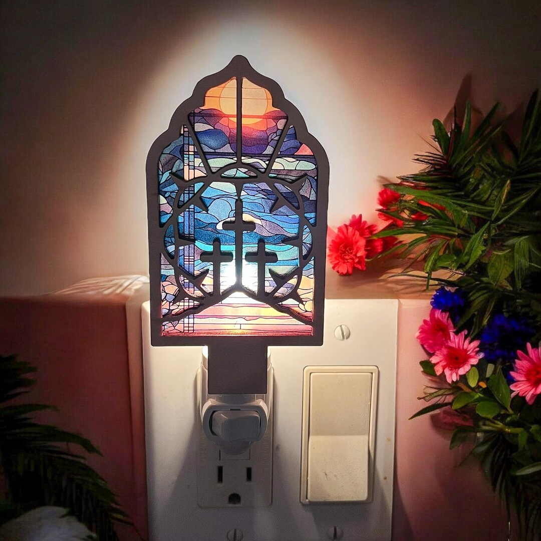 Handmade Stained Glass Cross Night Light Inspirational Night Light ...