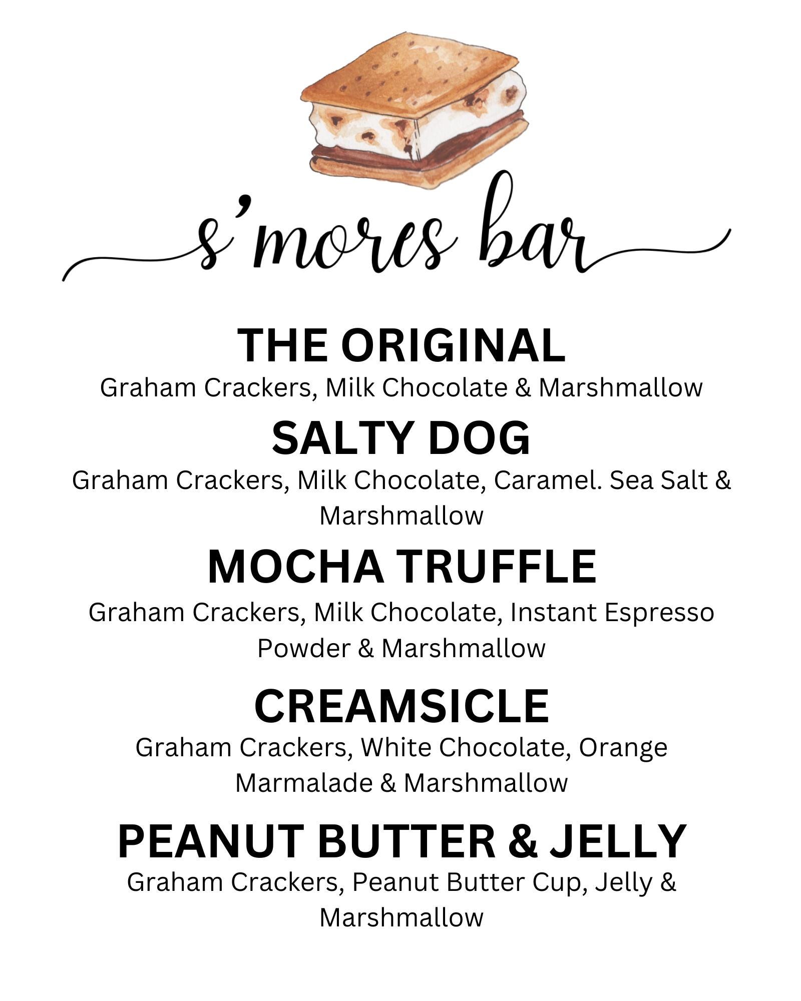 Smore Bar Menu Card Design Wedding Sign Dessert Table Display Party ...