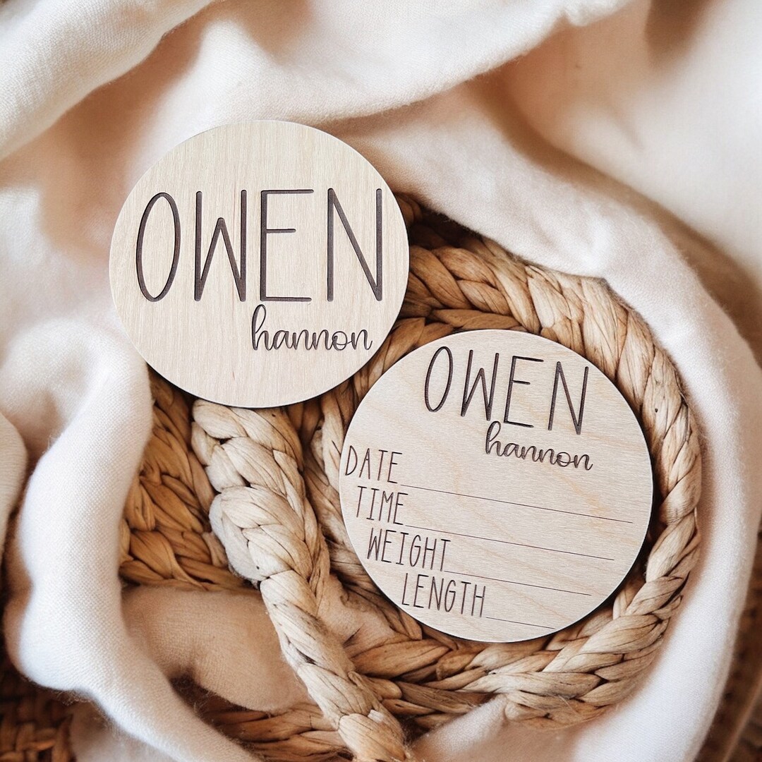 Round Wooden Baby Birth Announcement Set Newborn Birth Stat Set Newborn ...