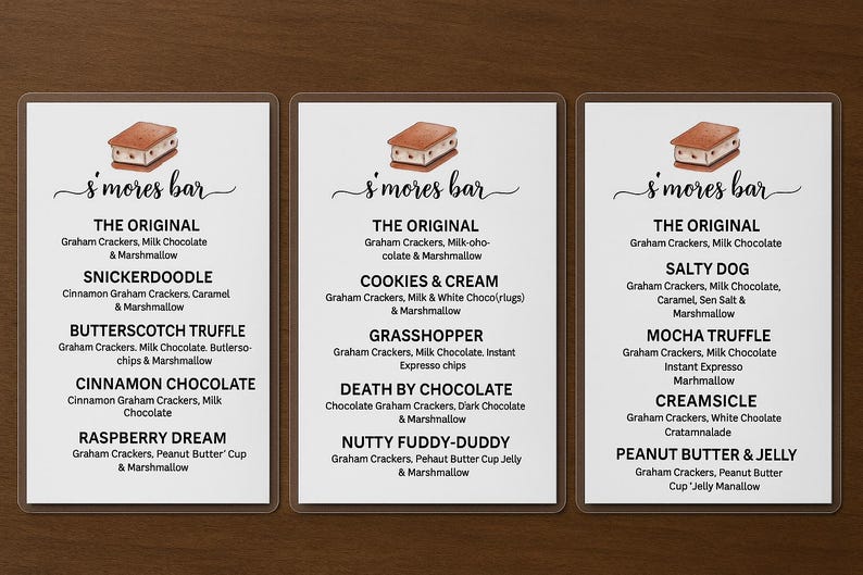 Smore Bar Menu Card Design Wedding Sign Dessert Table Display Party ...