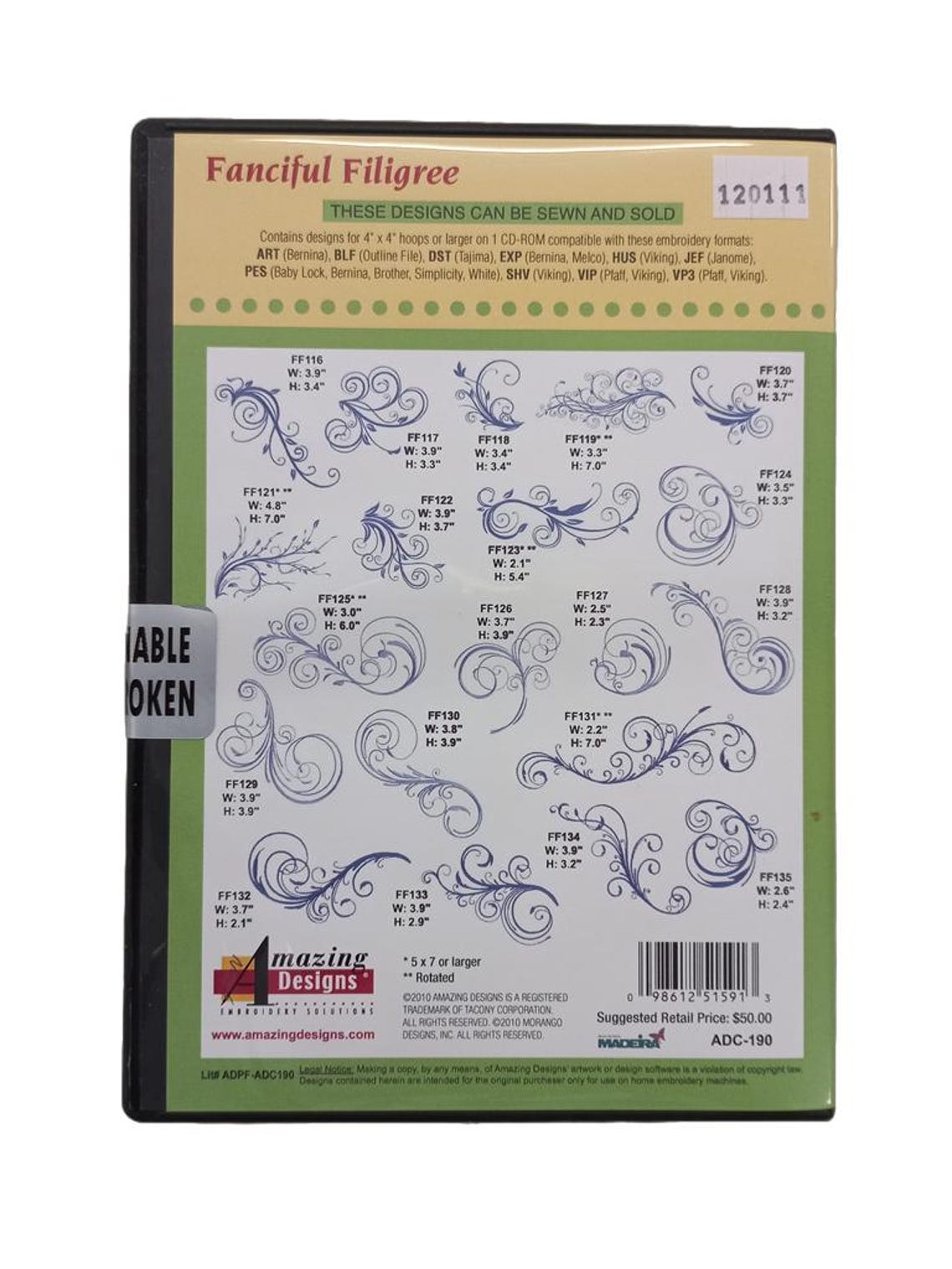 Fanciful Filigree - Amazing Designs - Machine Embroidery - CD # ADC-190 ...