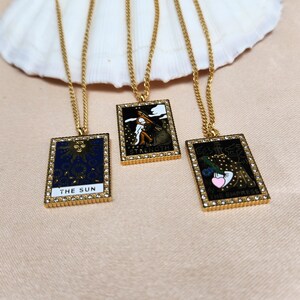 Tarot Card Necklace, Gold Necklace, Tarot Card Pendant Necklace, Mystic ...