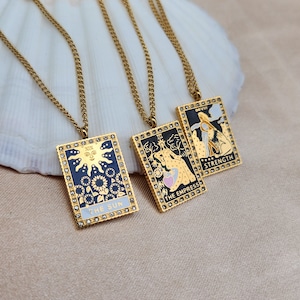 Tarot Card Necklace, Gold Necklace, Tarot Card Pendant Necklace, Mystic ...
