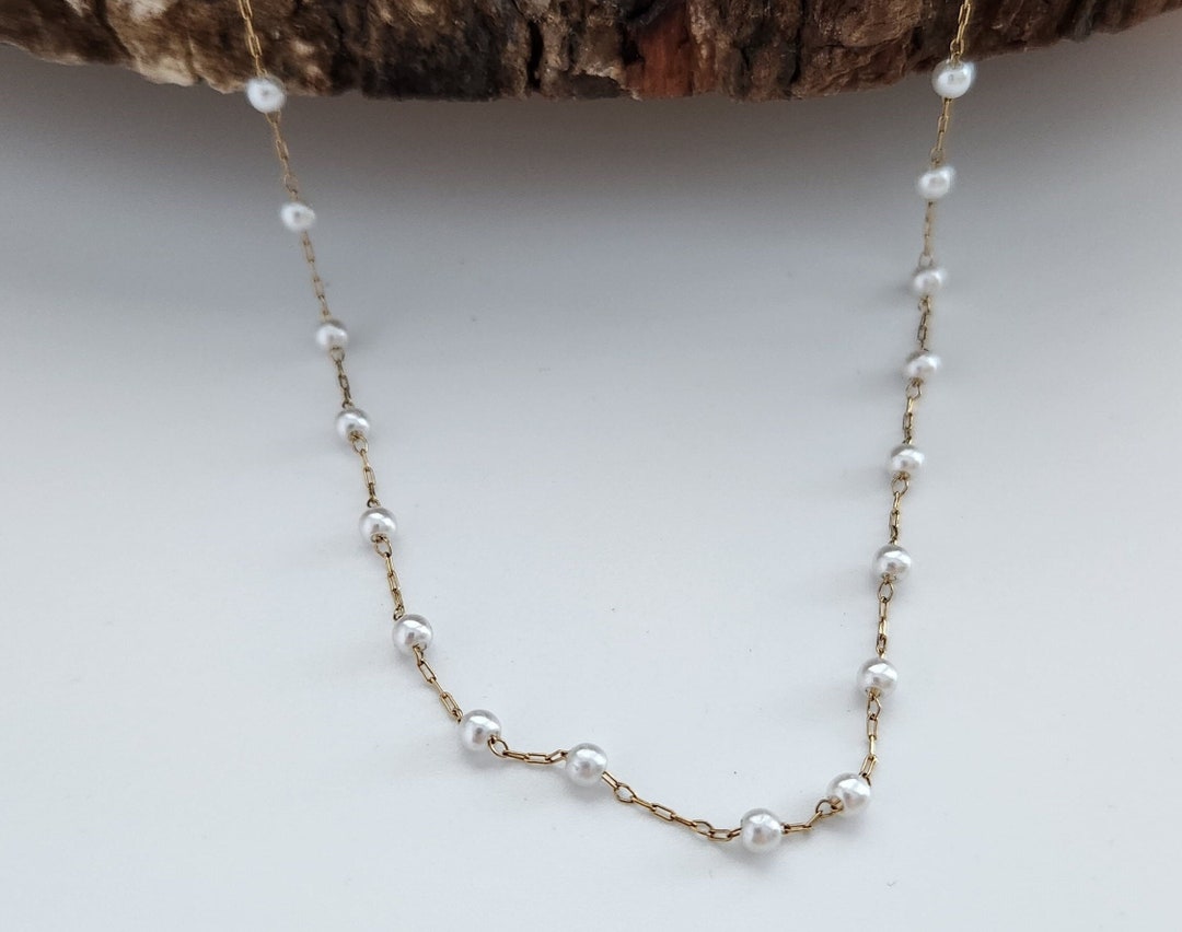 18K Gold Filled Pearl Chain Necklace, Twist Chain, Pearl Necklace ...