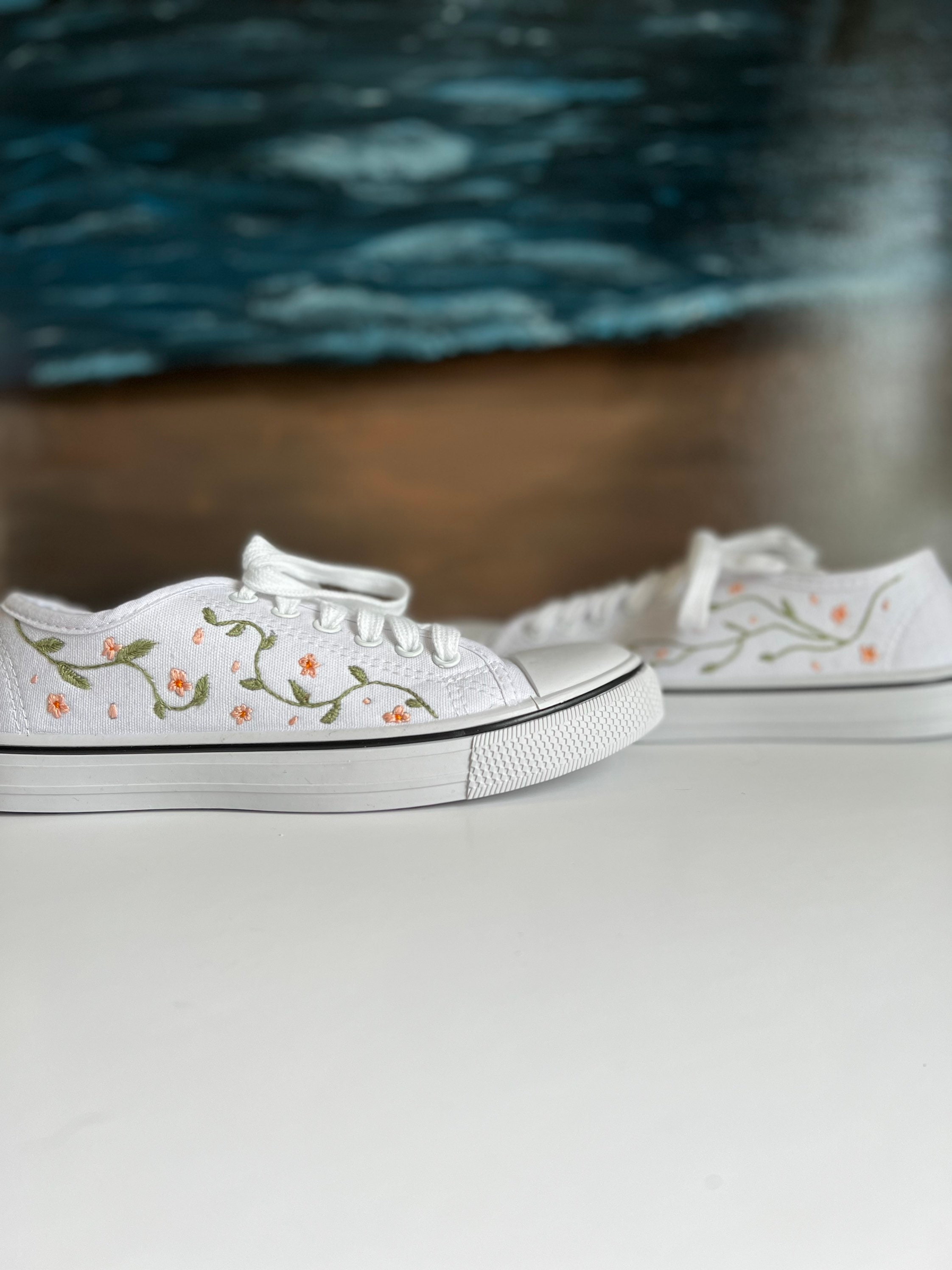 Custom Embroidered Canvas Shoes Floral - Etsy