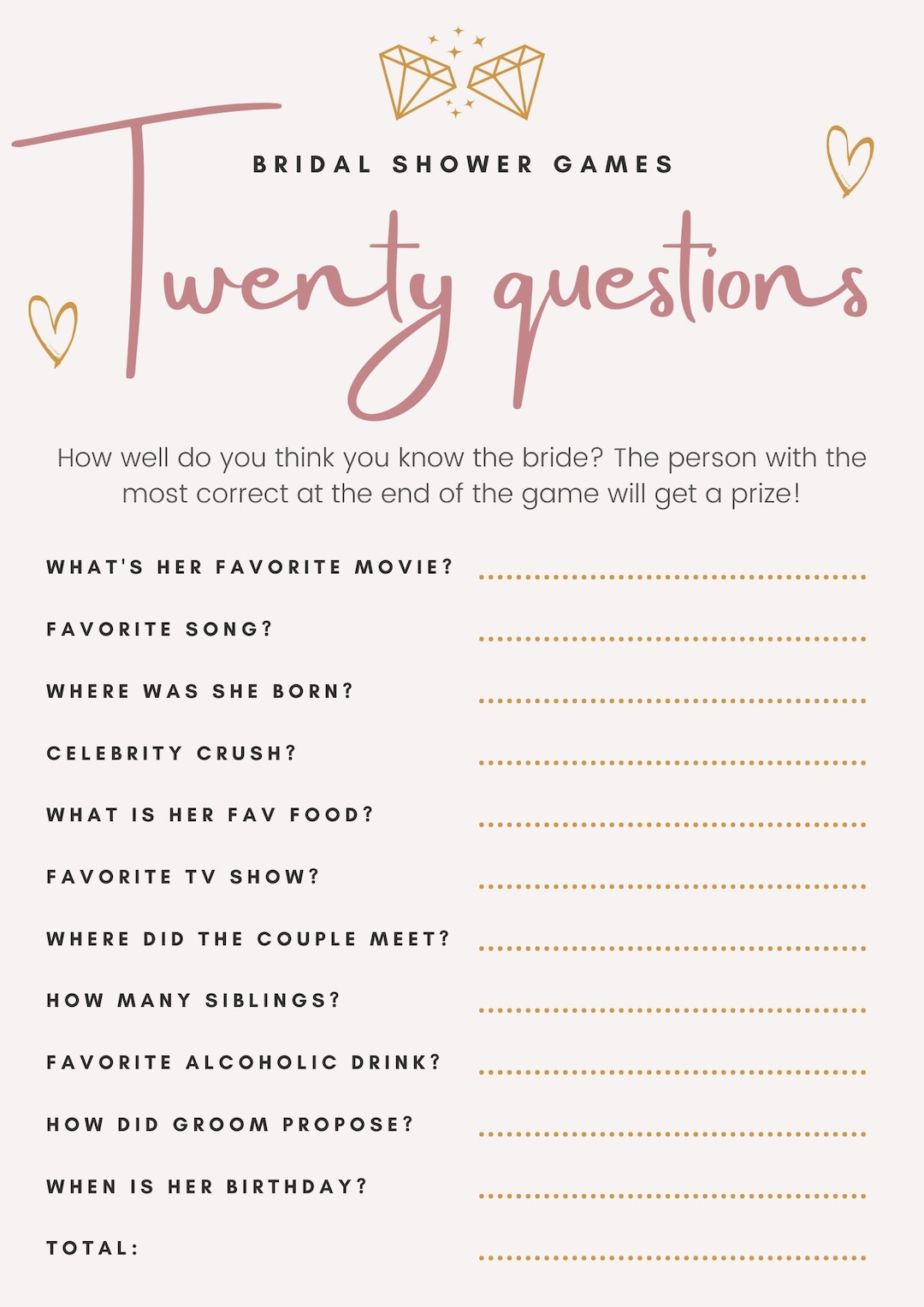 20 Bridal Questions Bridal Shower - Etsy