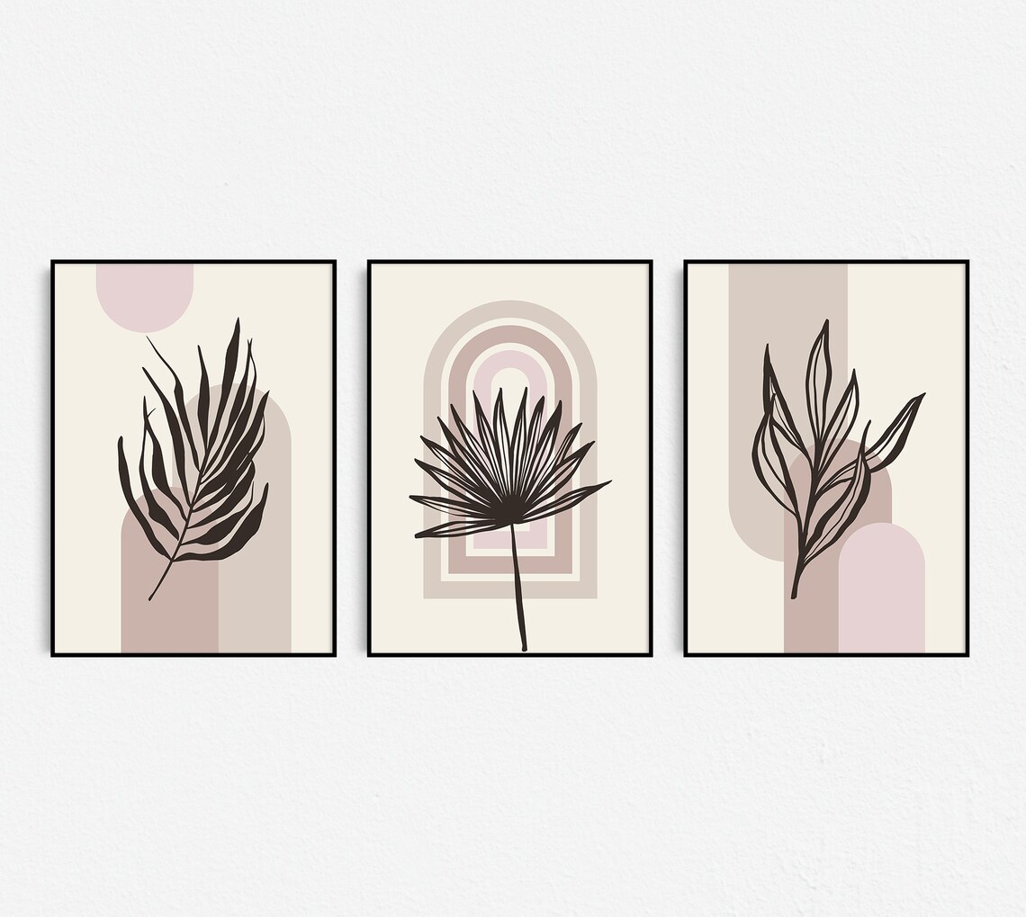 Abstract Leaves Printable Posters, Line Art Sketch Print Set of 3 ...