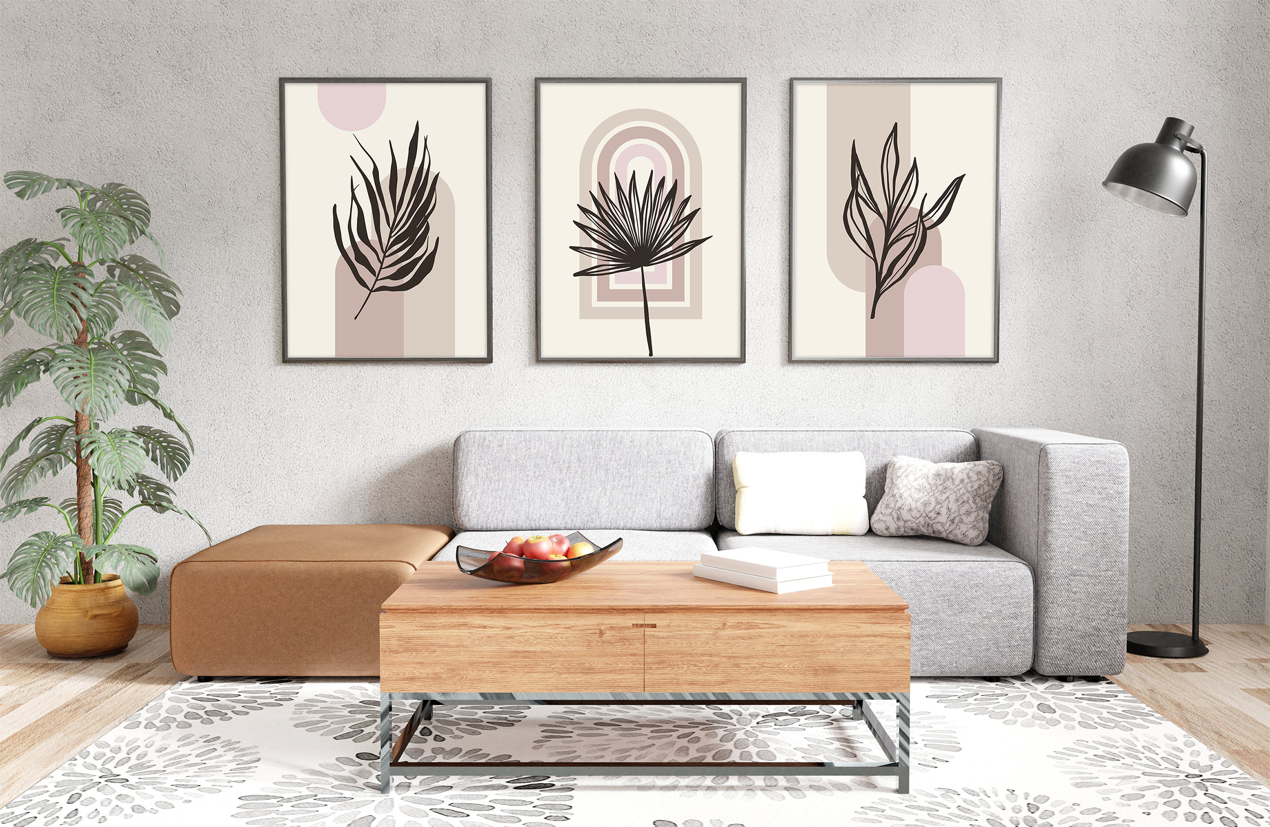 Abstract Leaves Printable Posters, Line Art Sketch Print Set of 3 ...