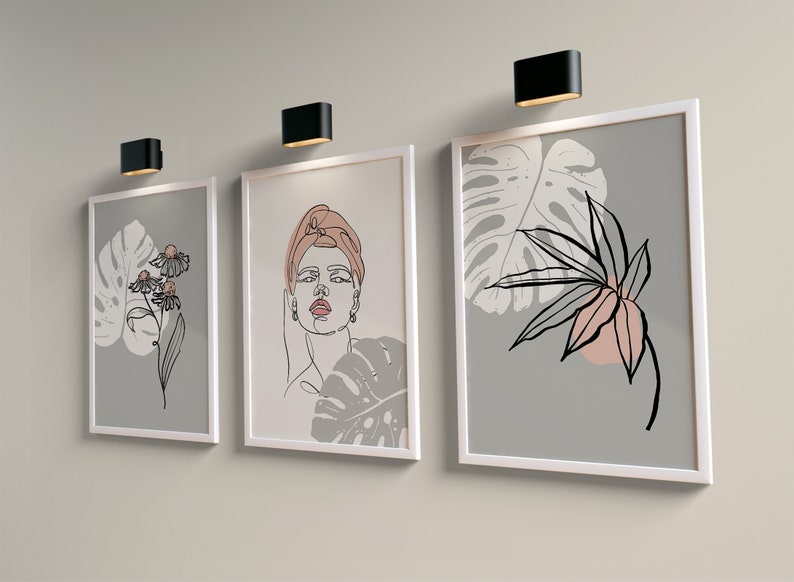 Line Art Woman Printable Art Prints, Positive Wall Decor Set of 3 ...