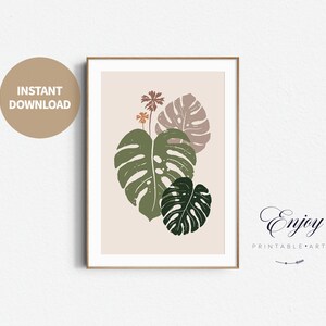 Monstera Wall Art Printable Poster, Modern Boho Wall Decor Print ...