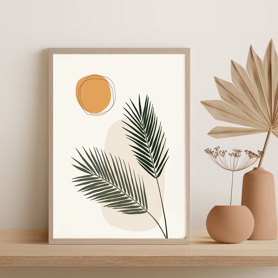 Boho Plant Wall Decor Artwork , Neutral Botanical Areca Palm Plants Art ...