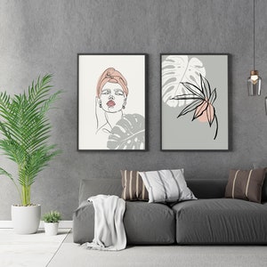 Line Art Woman Printable Art Prints, Positive Wall Decor Set of 3 ...