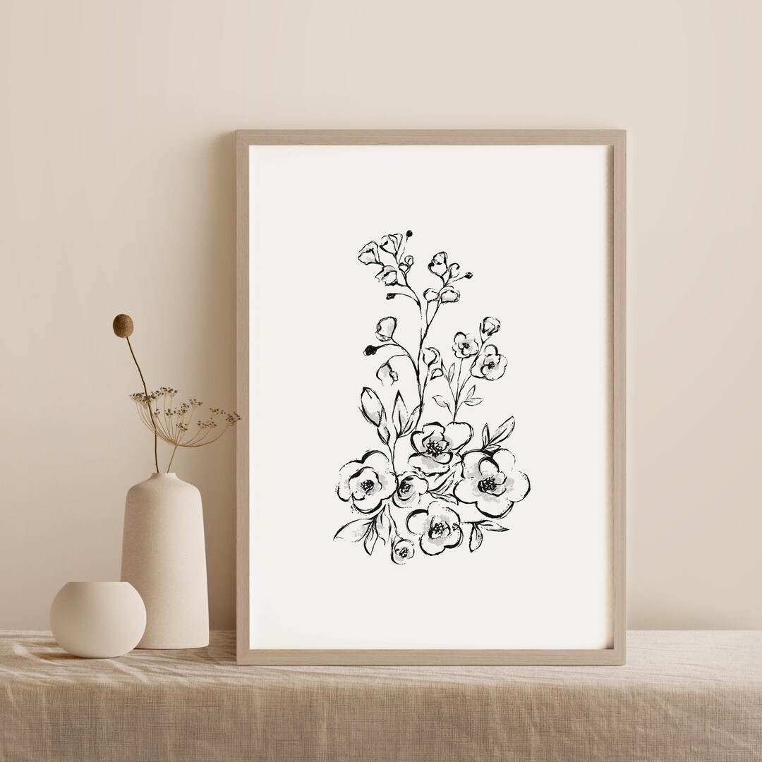 Abstract Flowers Line Art Wall Decor Prints, Minimalist Wall Art Poster ...