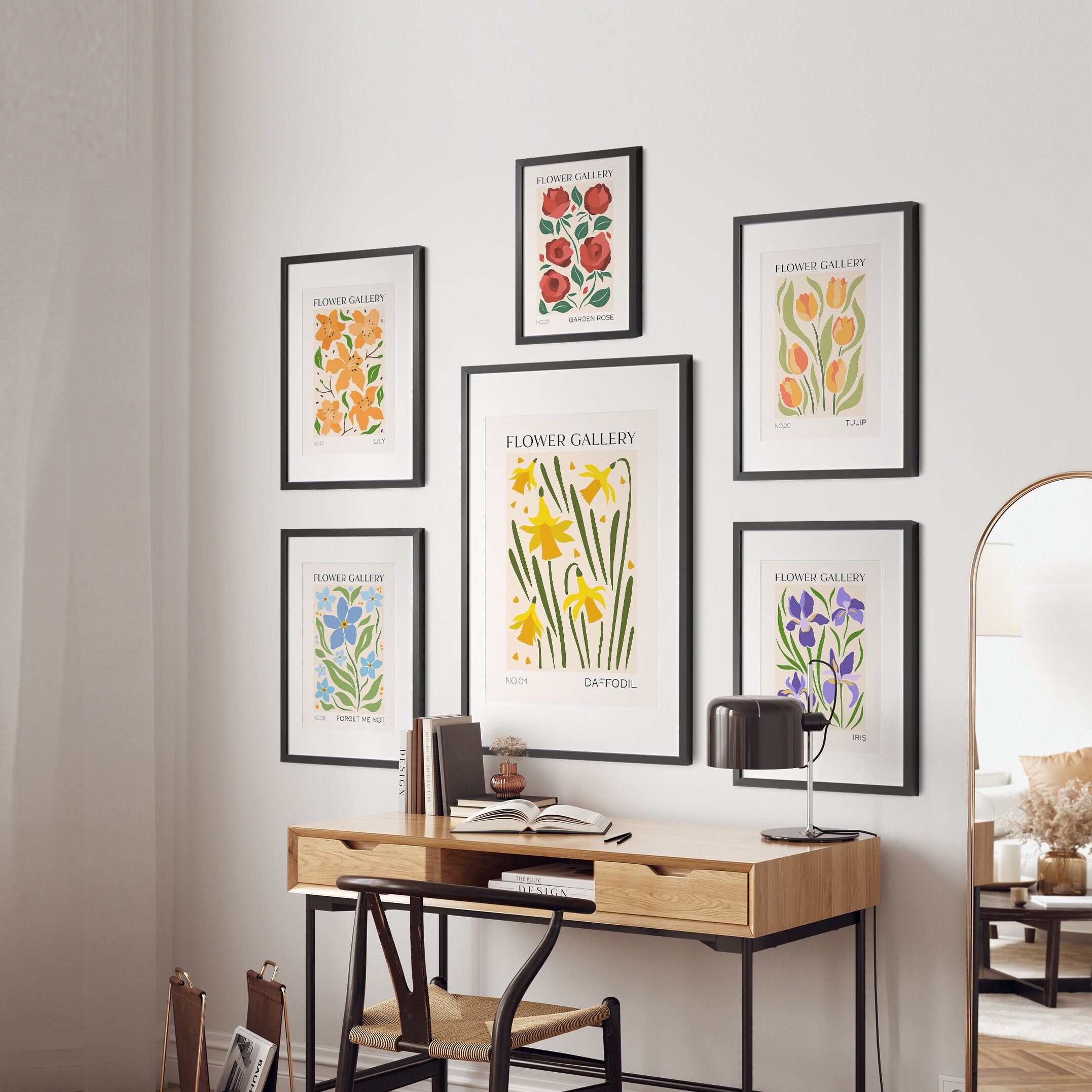 Flowers Gallery Set of 6 Poster, Floral Home Decoration, Abstract ...