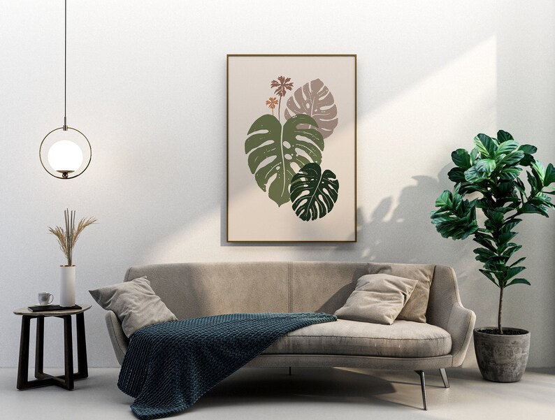 Monstera Wall Art Printable Poster, Modern Boho Wall Decor Print ...