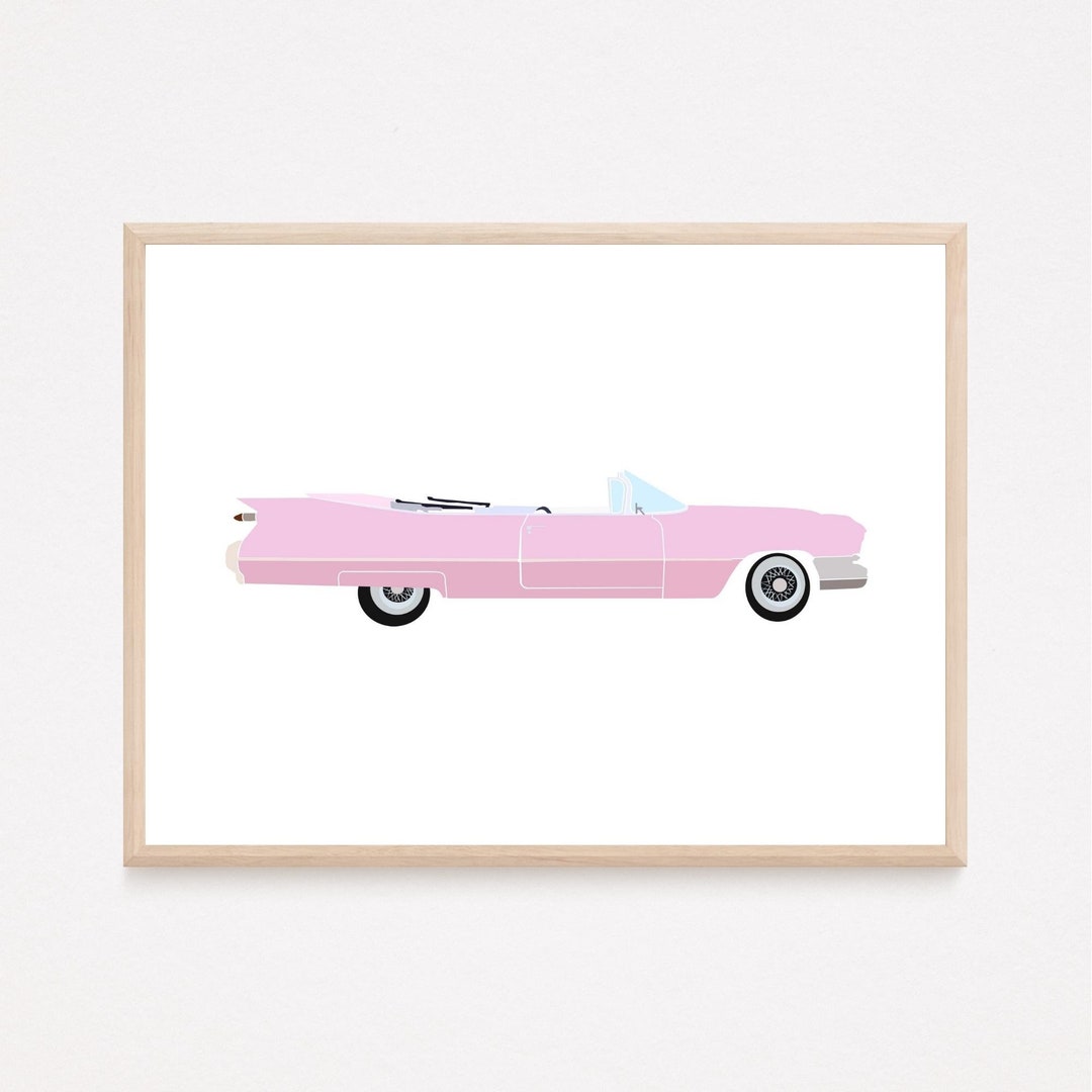 Classic Pink Car Digital Art, Vintage Pink Car Art, Car Art for Kids ...