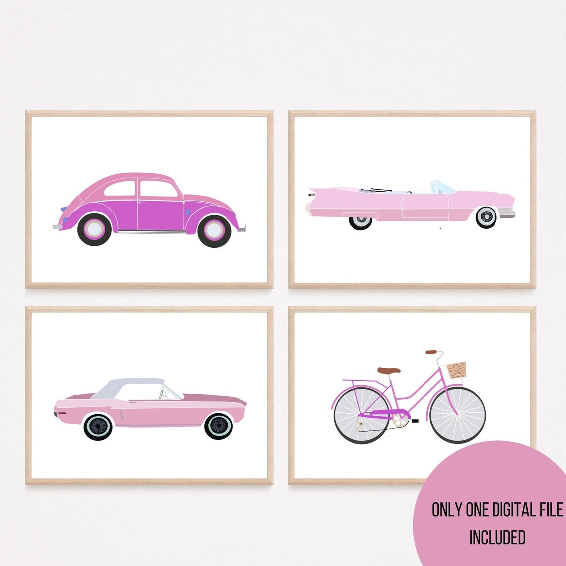 Classic Pink Car Digital Art Vintage Pink Car Art Car Art - Etsy