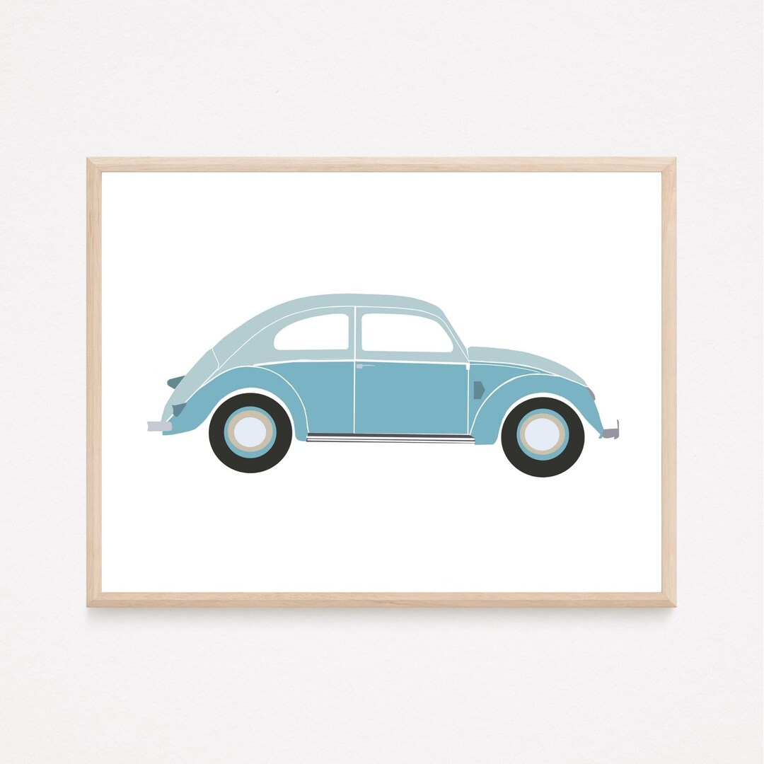 Classic Blue Car Digital Art, Vintage Car Digital Download, Nursery ...