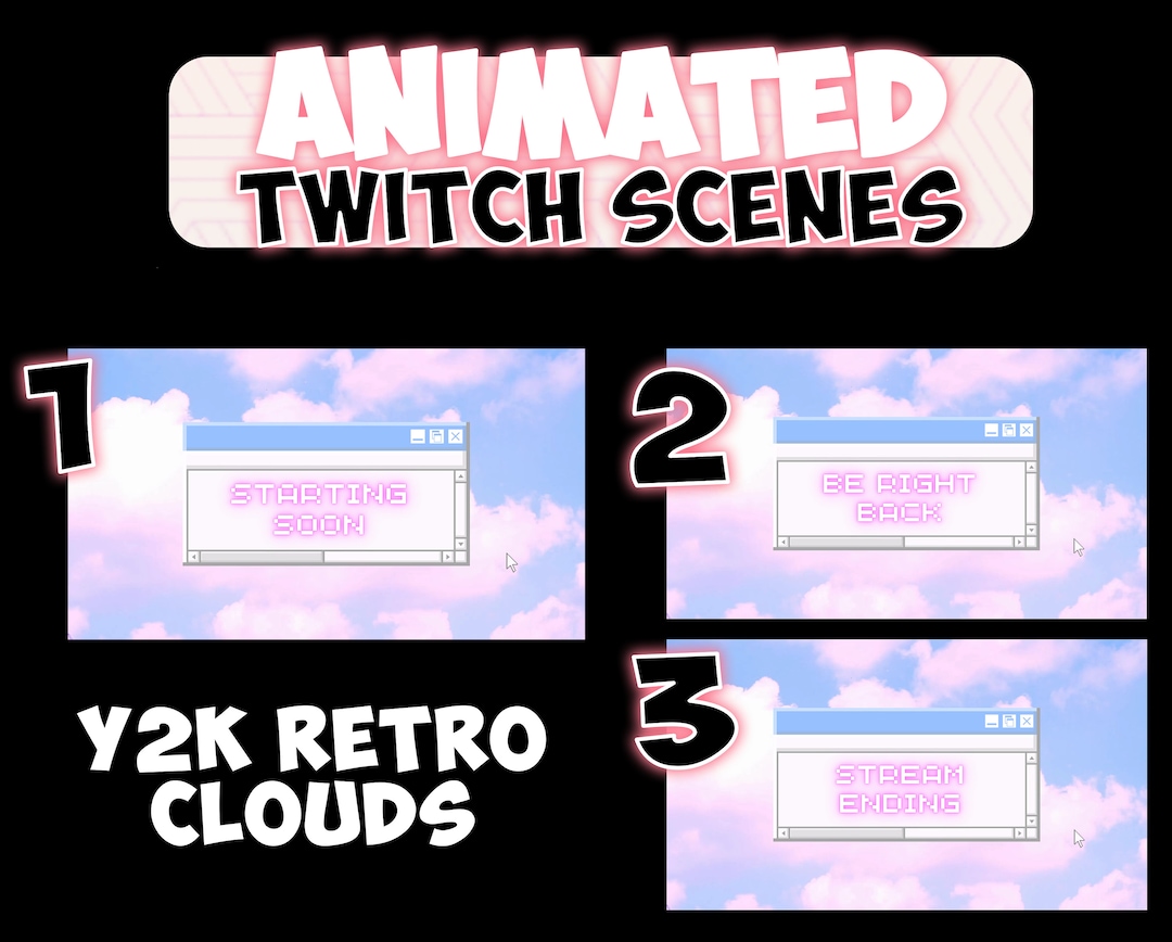 Animated Y2K Clouds Retro Starting, Be Right Back, Ending Stream Scenes ...