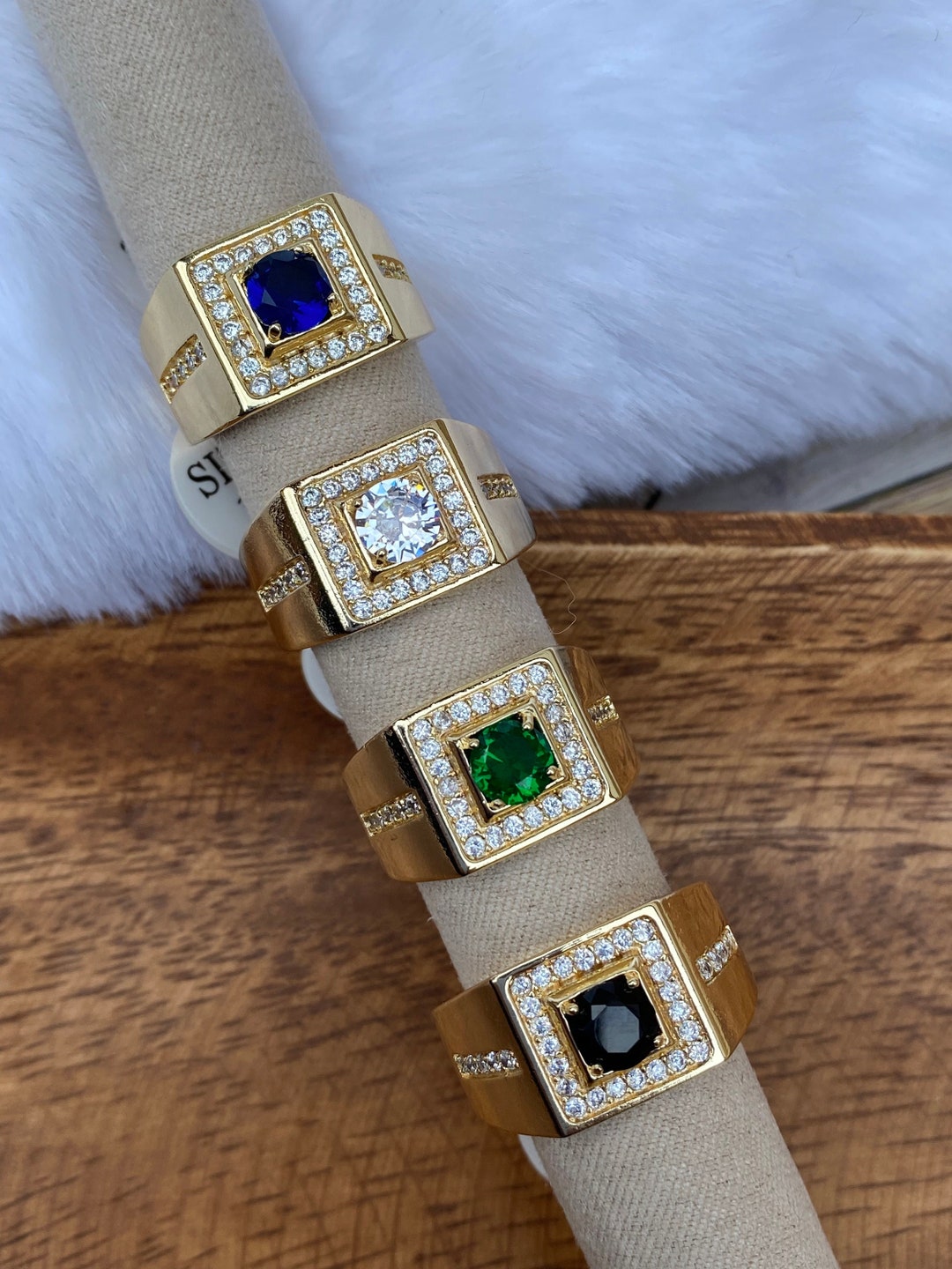 Men’s Colored Stone Ring, 18K Gold Filled - Etsy