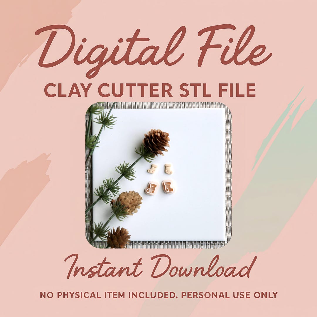 Digital STL File | Christmas Stocking Mini Clay Cutter (2 Piece Stud ...