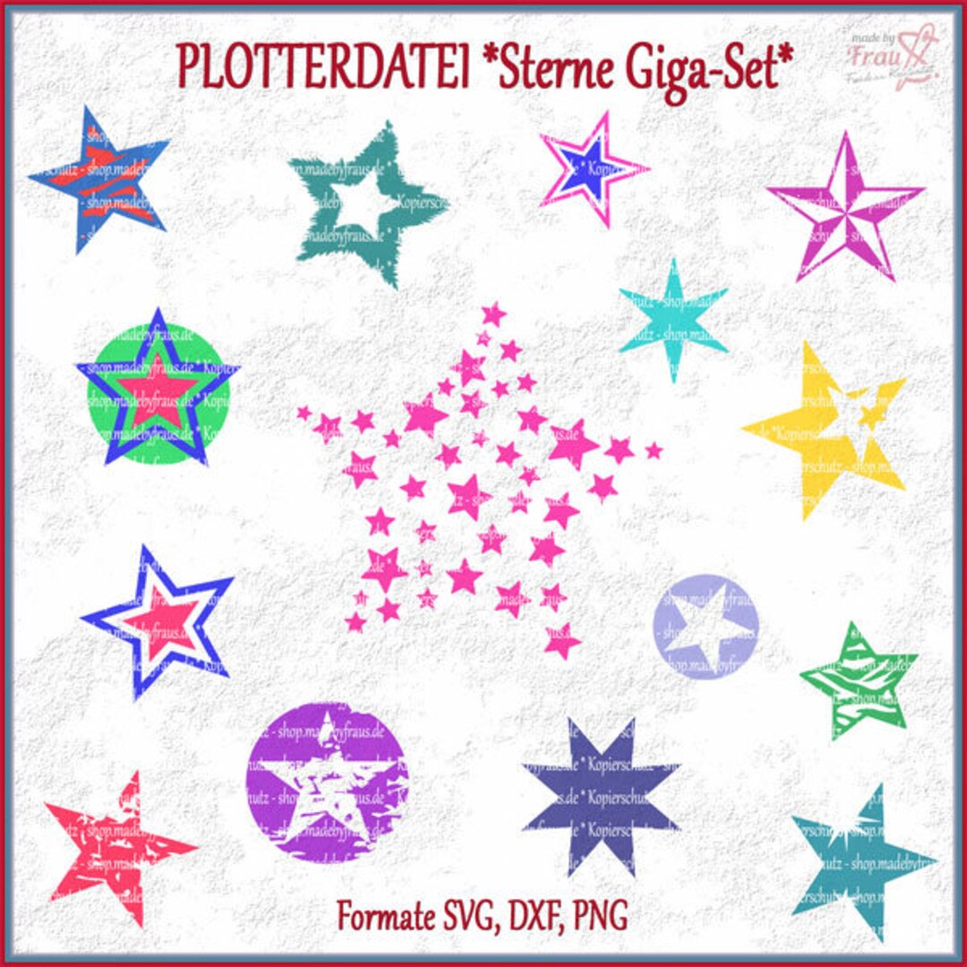 Plotter File * Stars Giga-set - 15 Different Stars | Svg Dxf Png | Plot ...