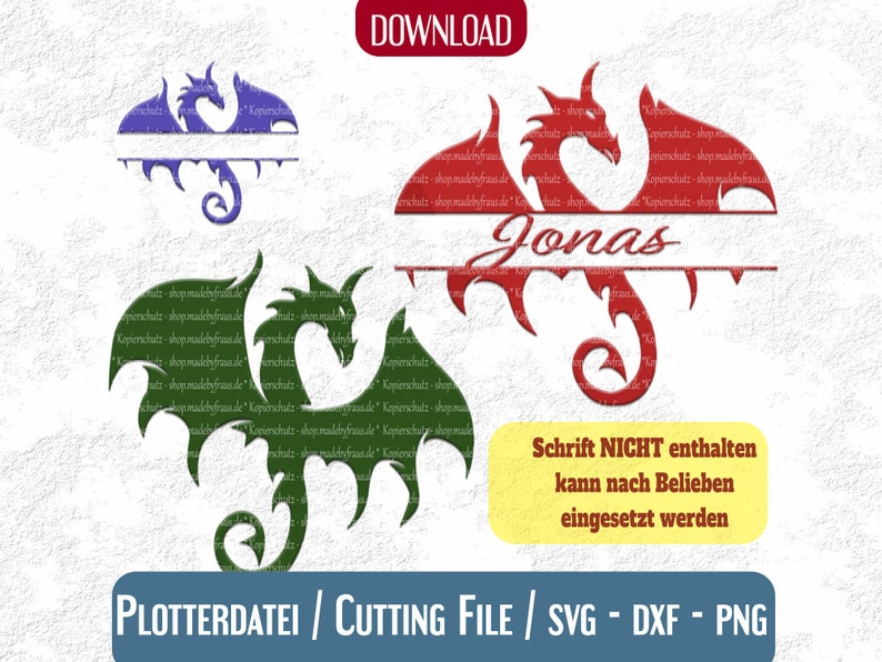 Plotterdatei * Drachen | svg png dxf | Silhouette | Split | Kinder plotten | Karneval | Fasching ...