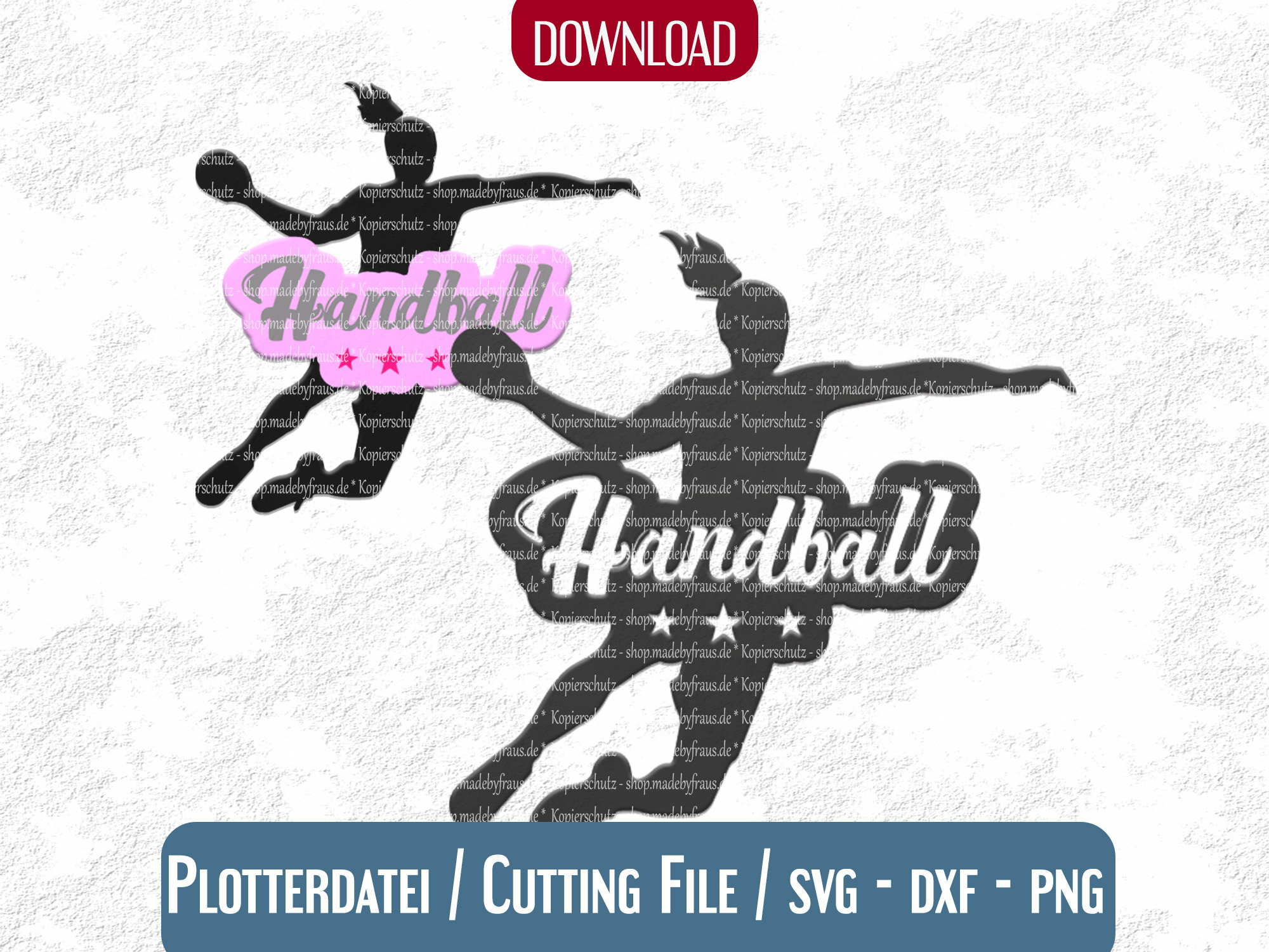 Plotterdatei * Silhouette Handballerin mit Schriftzug Handball und ...