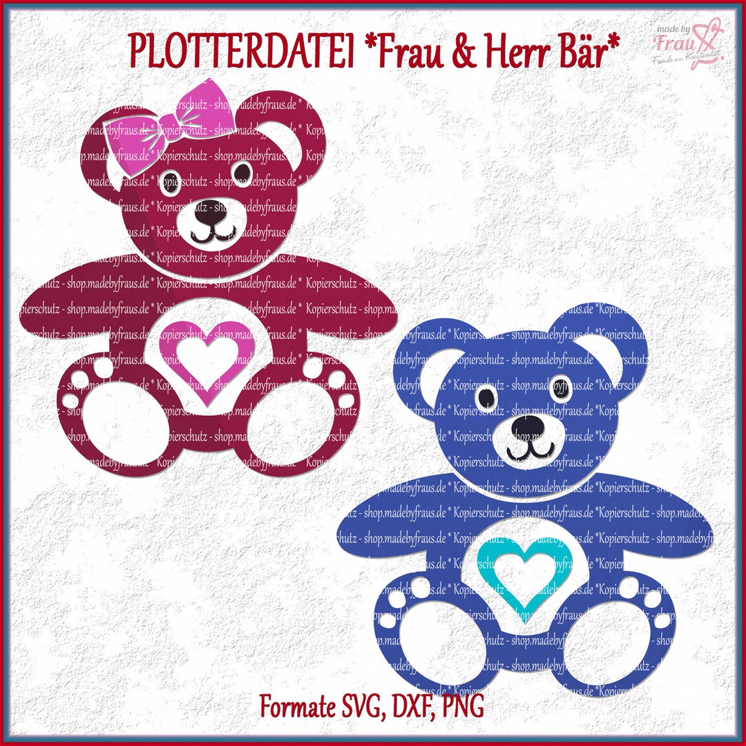 Plotter File Mrs. Bear and Mr. Bear With Heart SVG DXF PNG Plotting ...