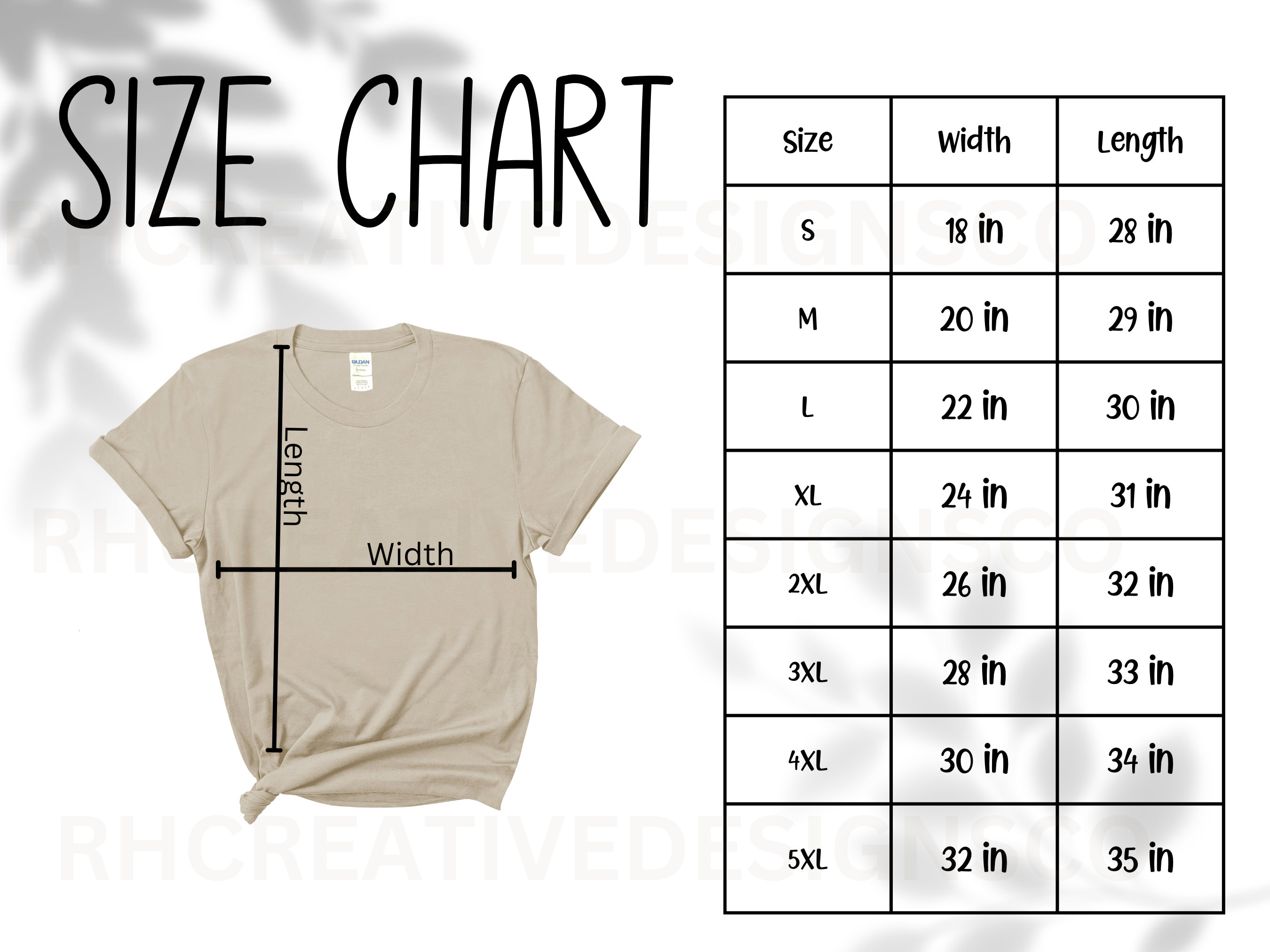 Gildan 5000 Size Chart | Gildan 5000 Mockup | Tshirt Size Chart ...